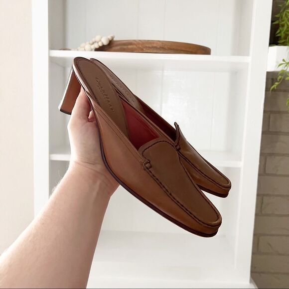 Cole Haan | Shoes | Cole Haan Brown Leather Square Toe Oval Heel Slip ...